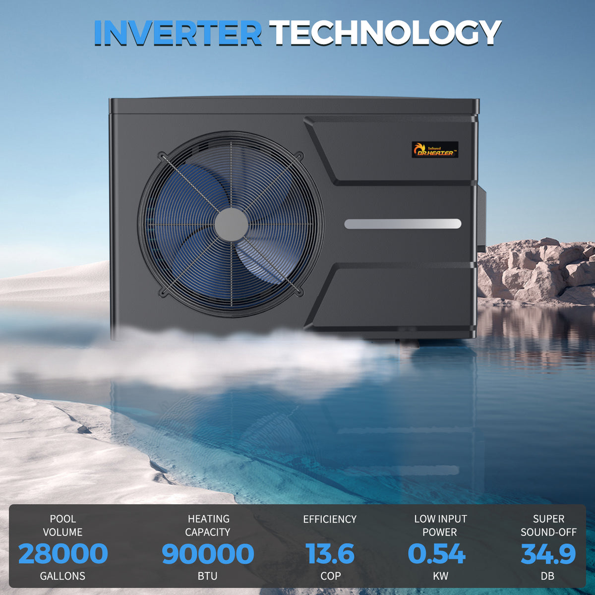 DR. Infrared Heater DR-900HP Full DC Inverter 90,000 BTU Pool Heat Pum ...